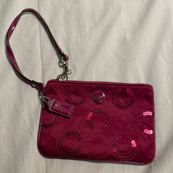 Coach | Bags | Coach Hot Pink Sequin Signature Wristlet Patent Leather ...